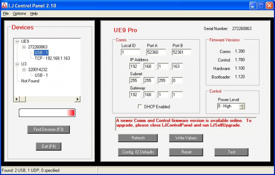 1.1 - Control Panel Application (LJControlPanel) [UE9 Datasheet]